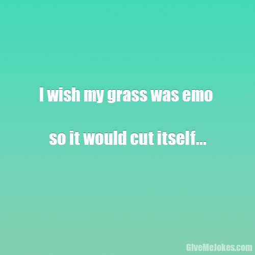 I wish my grass was emo so it would cut itself... | Give me jokes